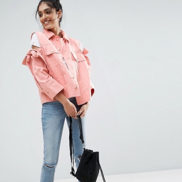 ASOS | Jackets & Coats | Asos Womens Denim Jacket Cold Shoulder Bow ...